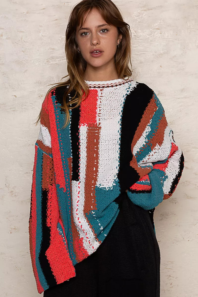 POL Color Block Round Neck Oversized Sweater – Charming Charlie