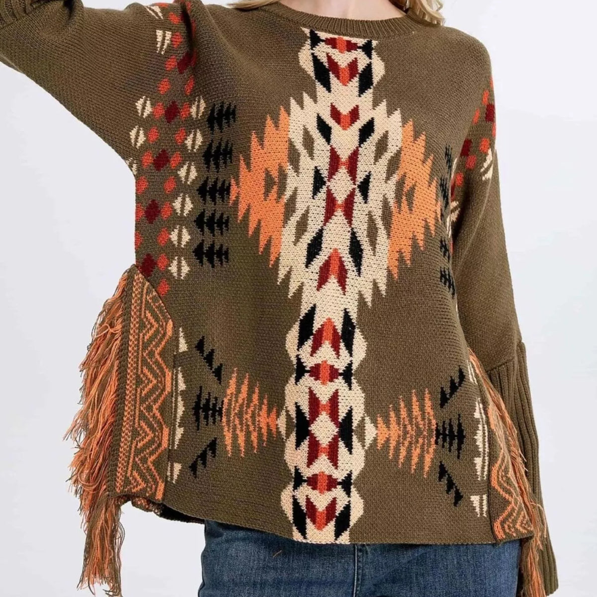 Geometric Pattern Fringe Sweater – Charming Charlie