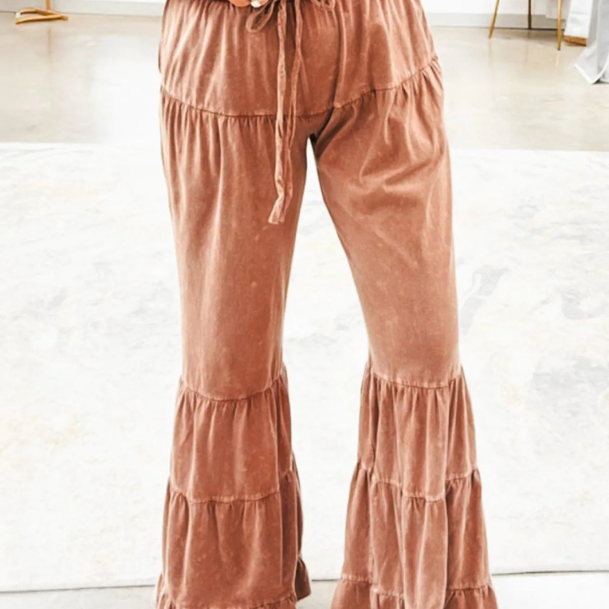 Drawstring Flare Ruffle Pants – Charming Charlie