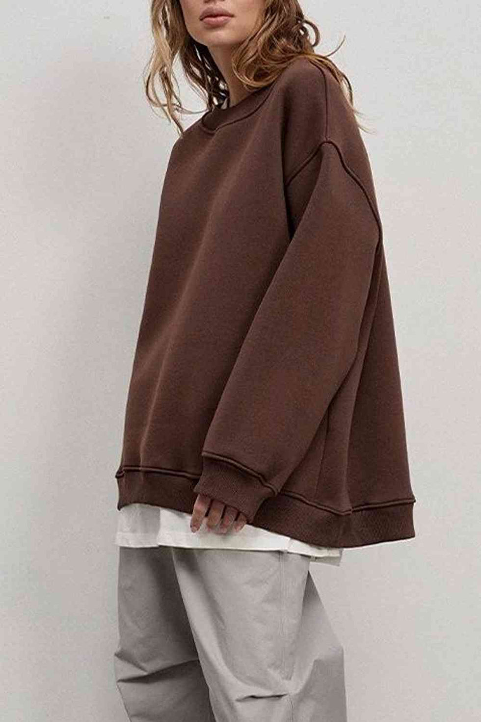 Oversize Round Neck Dropped Shoulder Sweatshirt – Charming Charlie
