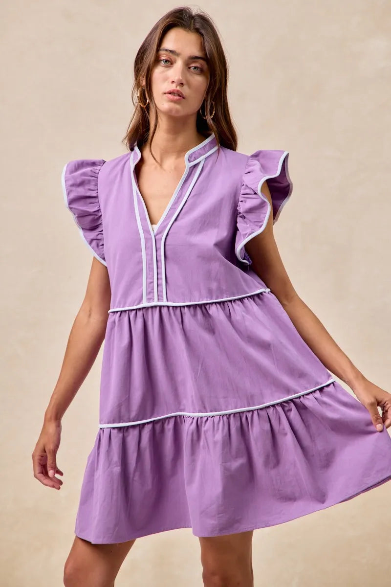 BiBi Gameday Theme Contrast Binding Ruffled Dress – Charming Charlie