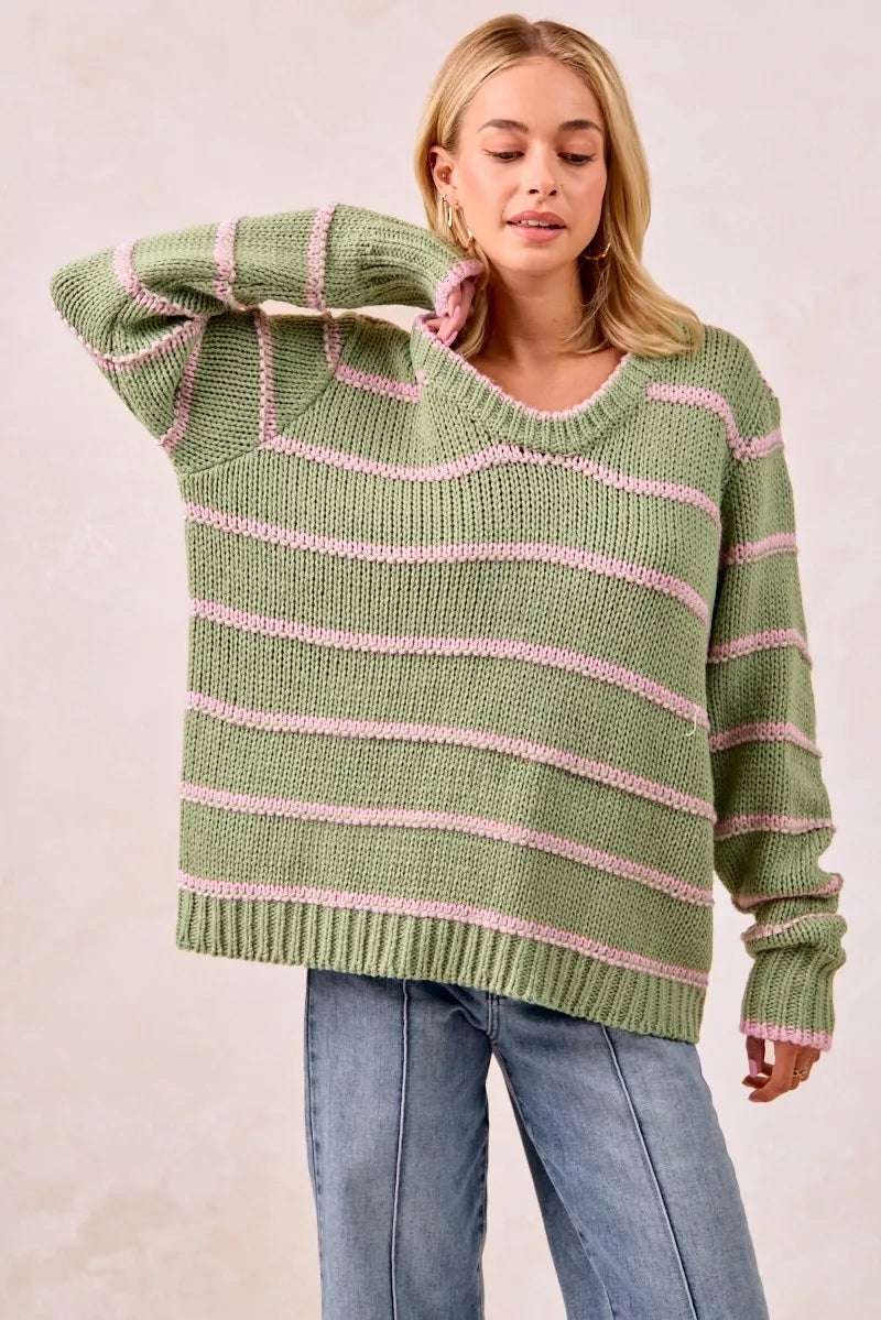 BiBi Striped Long Sleeve Sweater – Charming Charlie