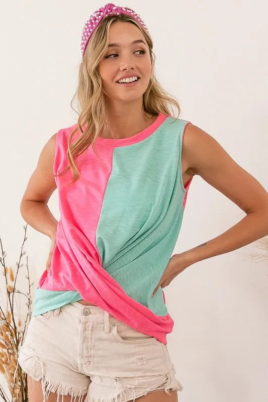BiBi Slub Terry Color Block Twisted Top – Charming Charlie