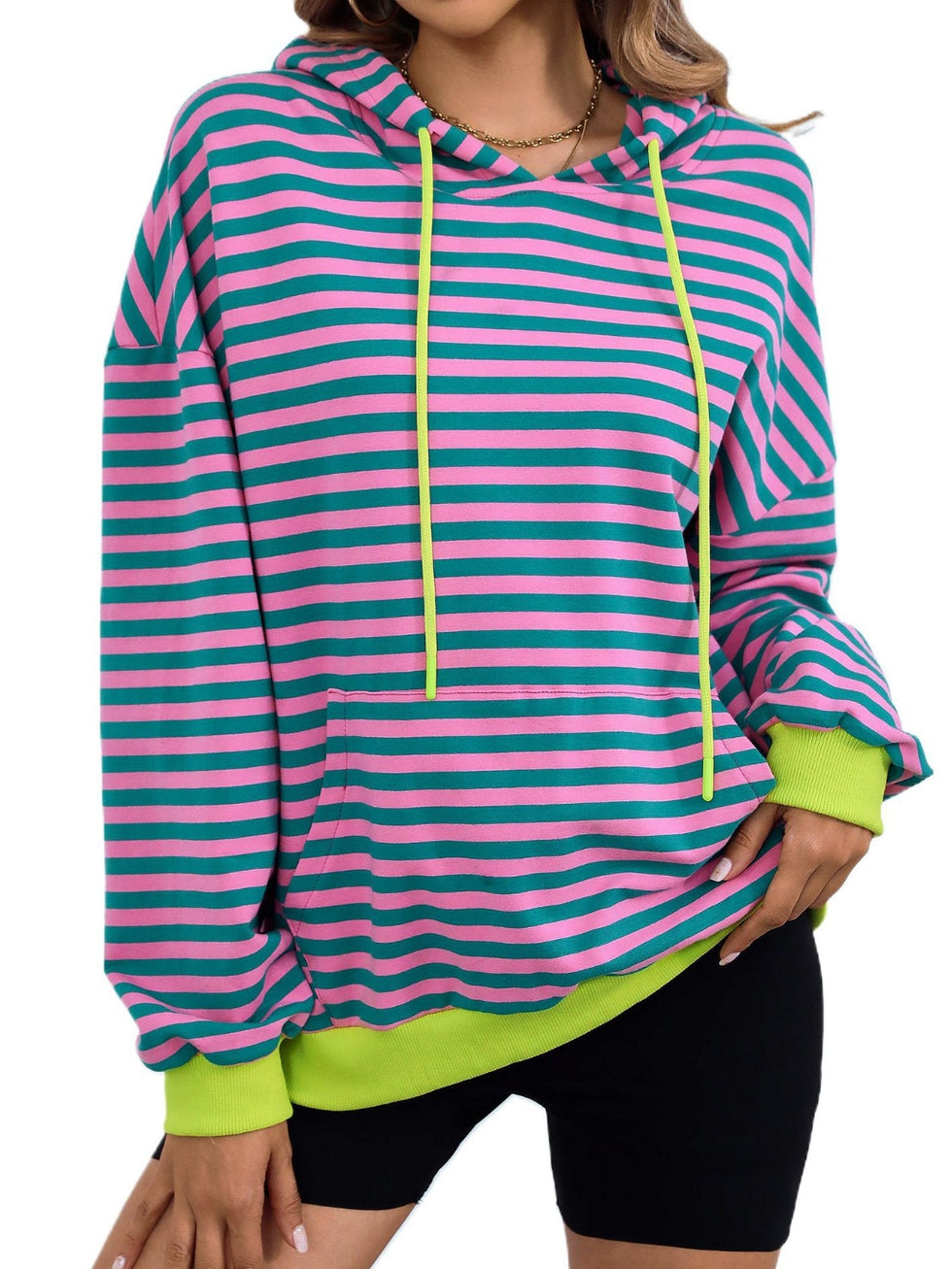 Drawstring Striped Long Sleeve Hoodie – Charming Charlie