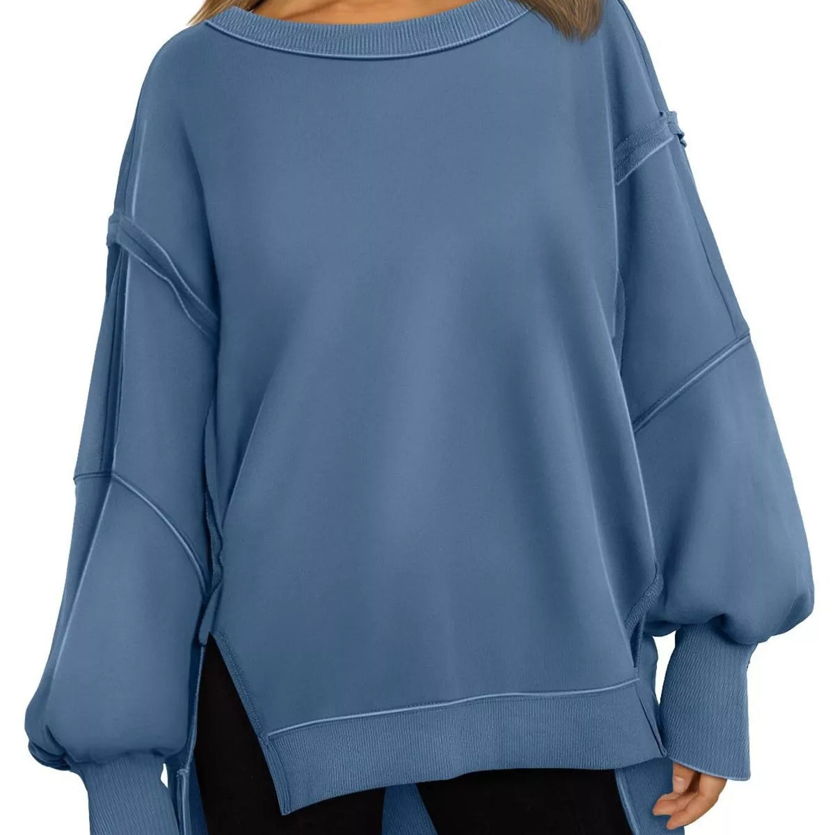 Side Slit Long Sleeve Oversized Sweatshirt – Charming Charlie