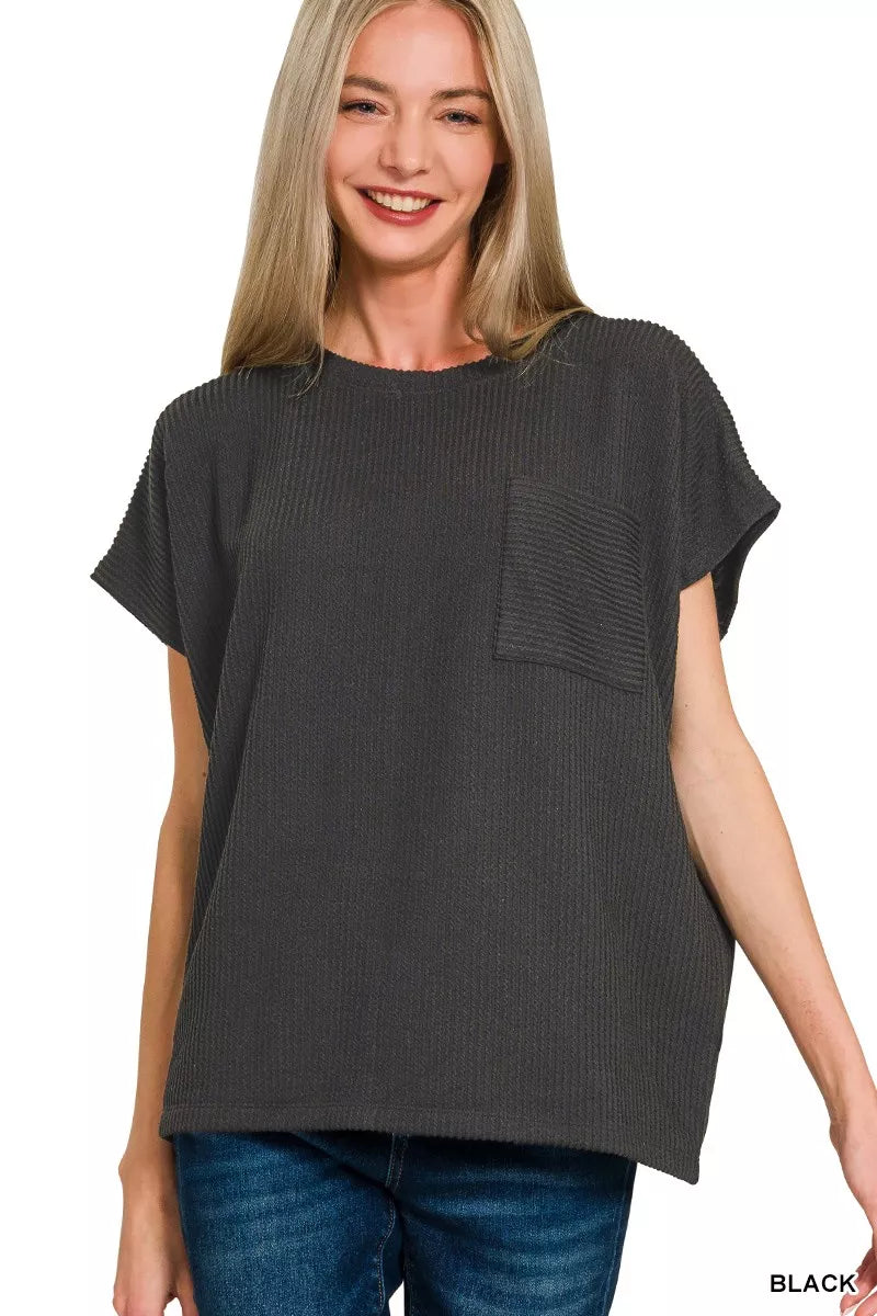 Zenana Raised Rib Front Pocket Boxy Top – Charming Charlie