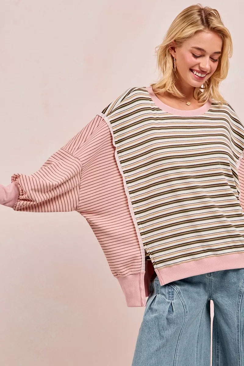 BiBi Stripe Mixed Top With Cut Edge And Reverse Outseam – Charming Charlie