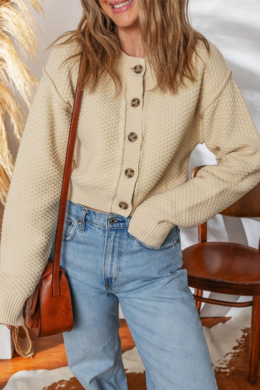 Solid Button-Up Cropped Cardigan Sweater – Charming Charlie