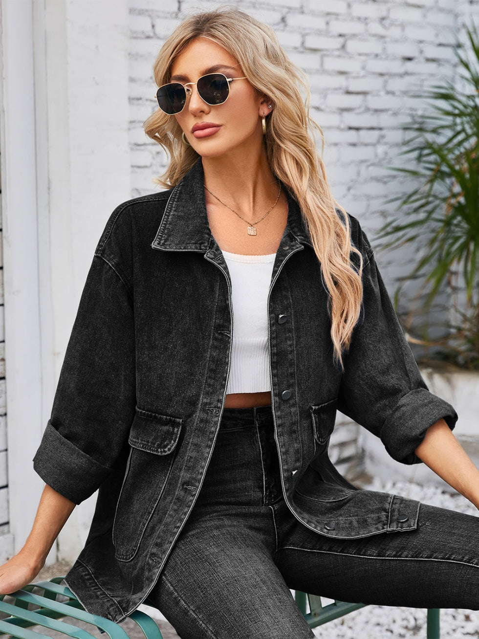 Button Up Long Sleeve Denim Jacket – Charming Charlie