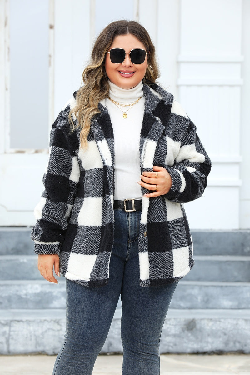 Plus Size Plaid Button Up Hooded Jacket – Charming Charlie