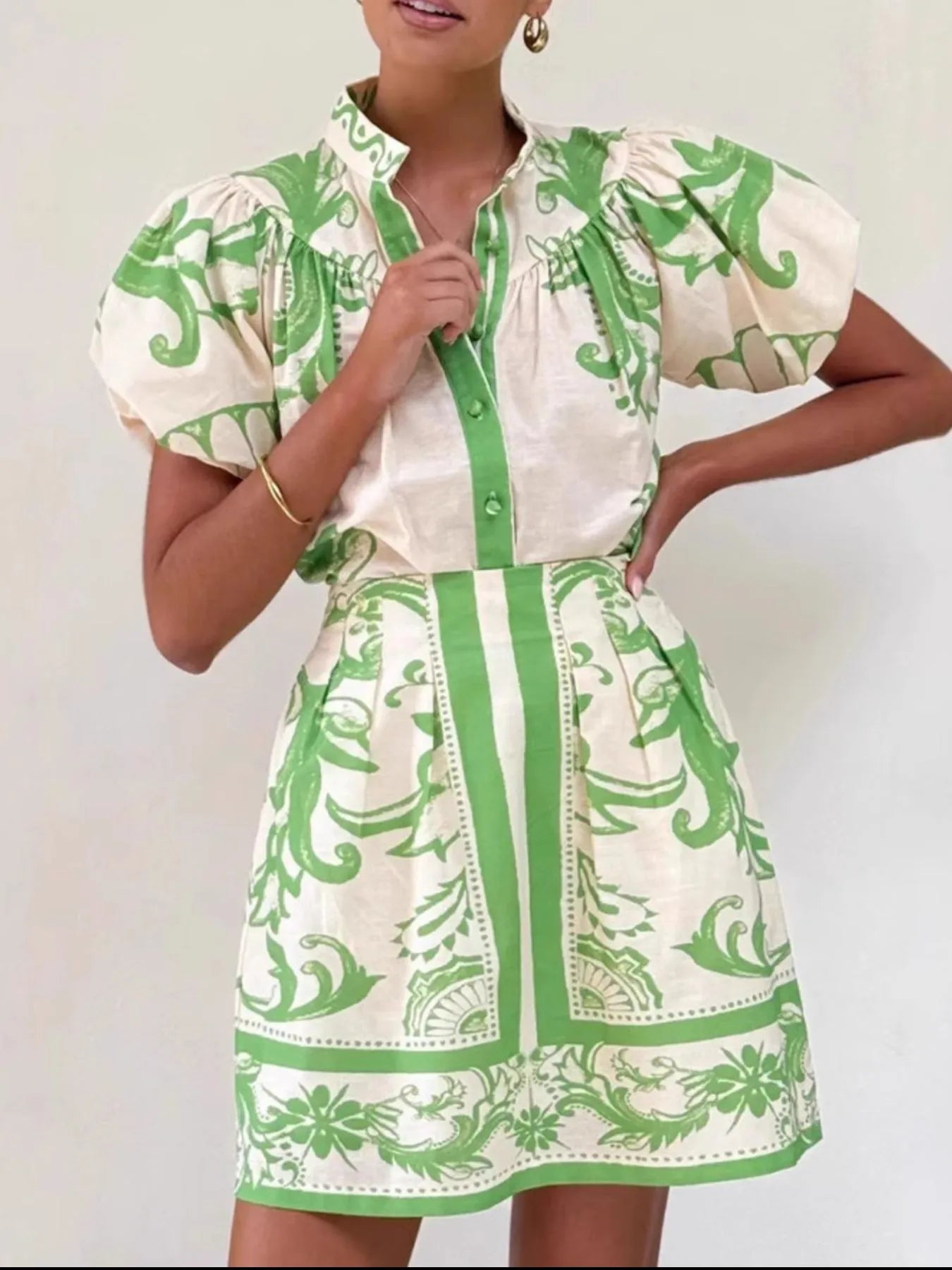 Printed Puff Sleeve Top and Skirt Set – Charming Charlie