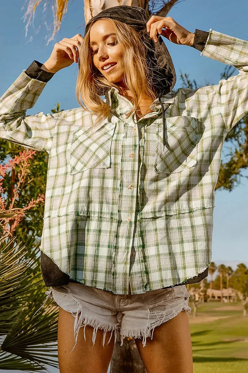 BiBi Casual Check Shirts with Hood – Charming Charlie
