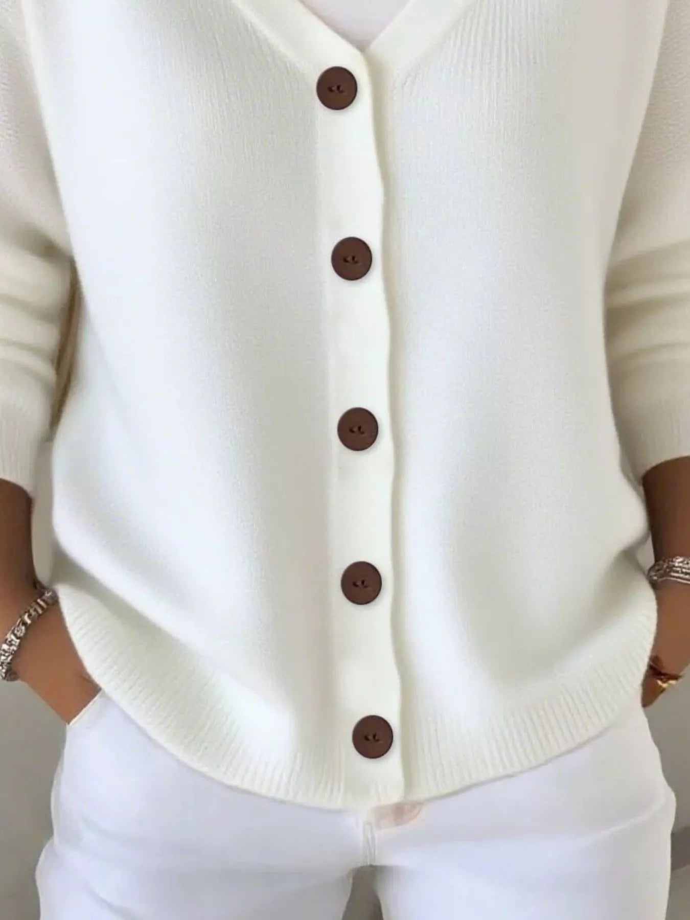 Full Size Button-Front V-Neck Cardigan Plus Size – Charming Charlie