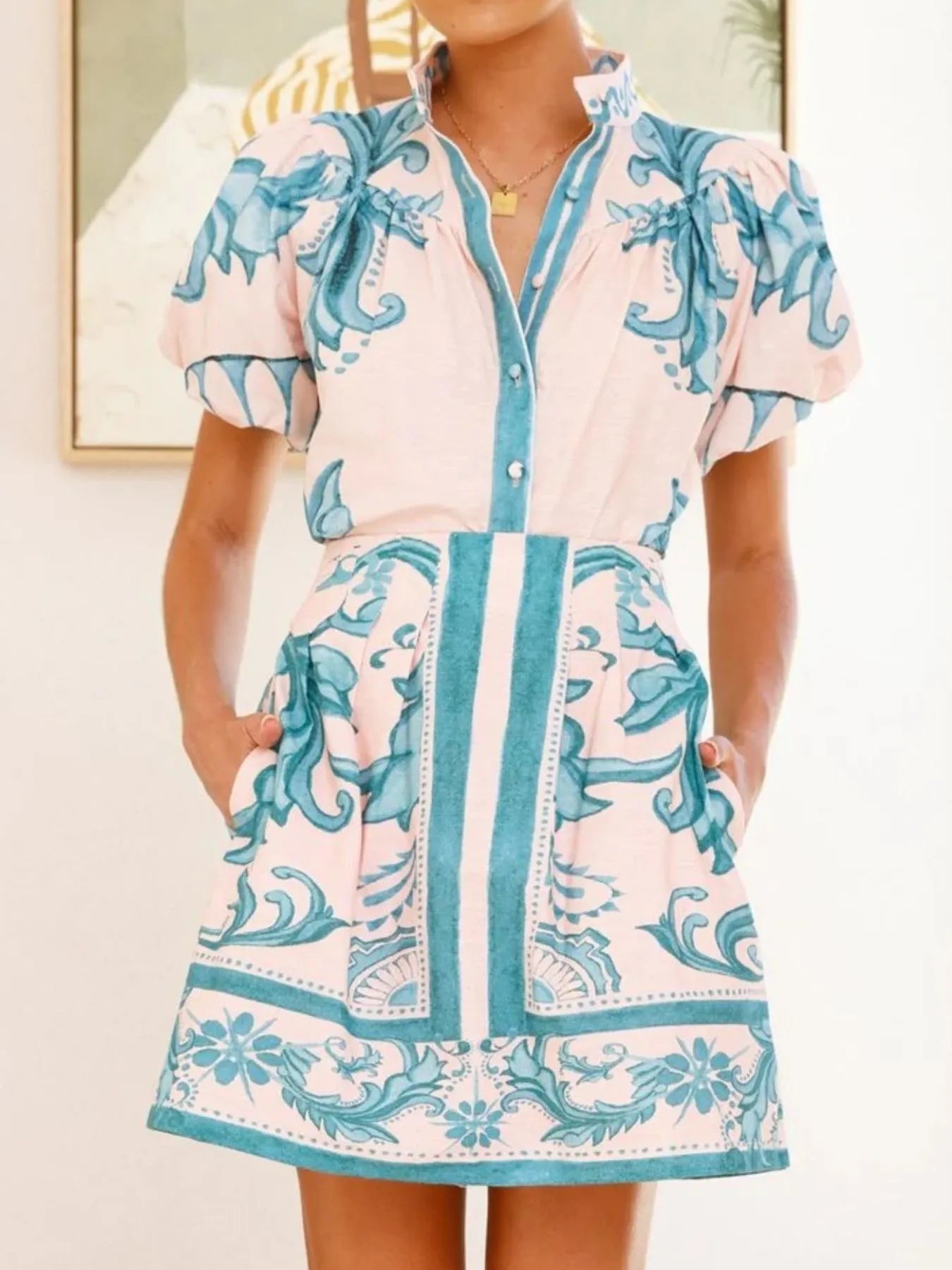 Printed Puff Sleeve Top and Skirt Set – Charming Charlie