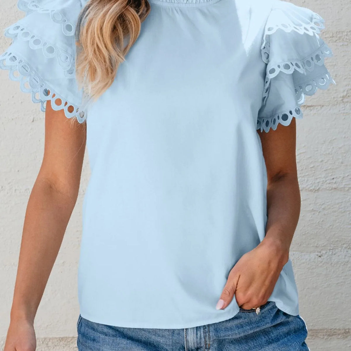 Layered Ric Rac Short Sleeve Filled Neck Blouse – Charming Charlie