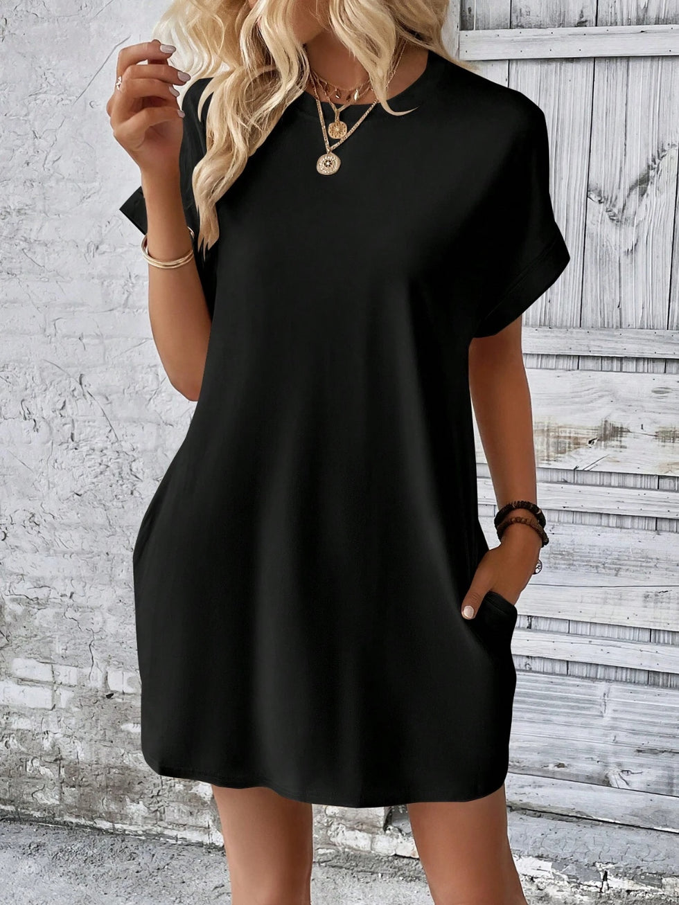 Round Neck Short Sleeve Mini Dress – Charming Charlie