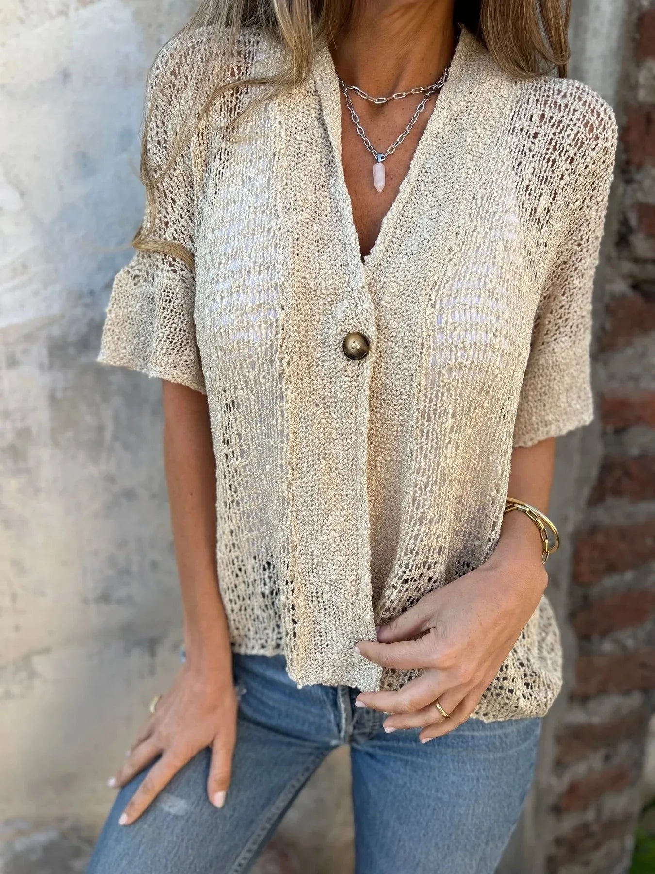 Full Size One Button Half Sleeve Cardigan Plus Size – Charming Charlie