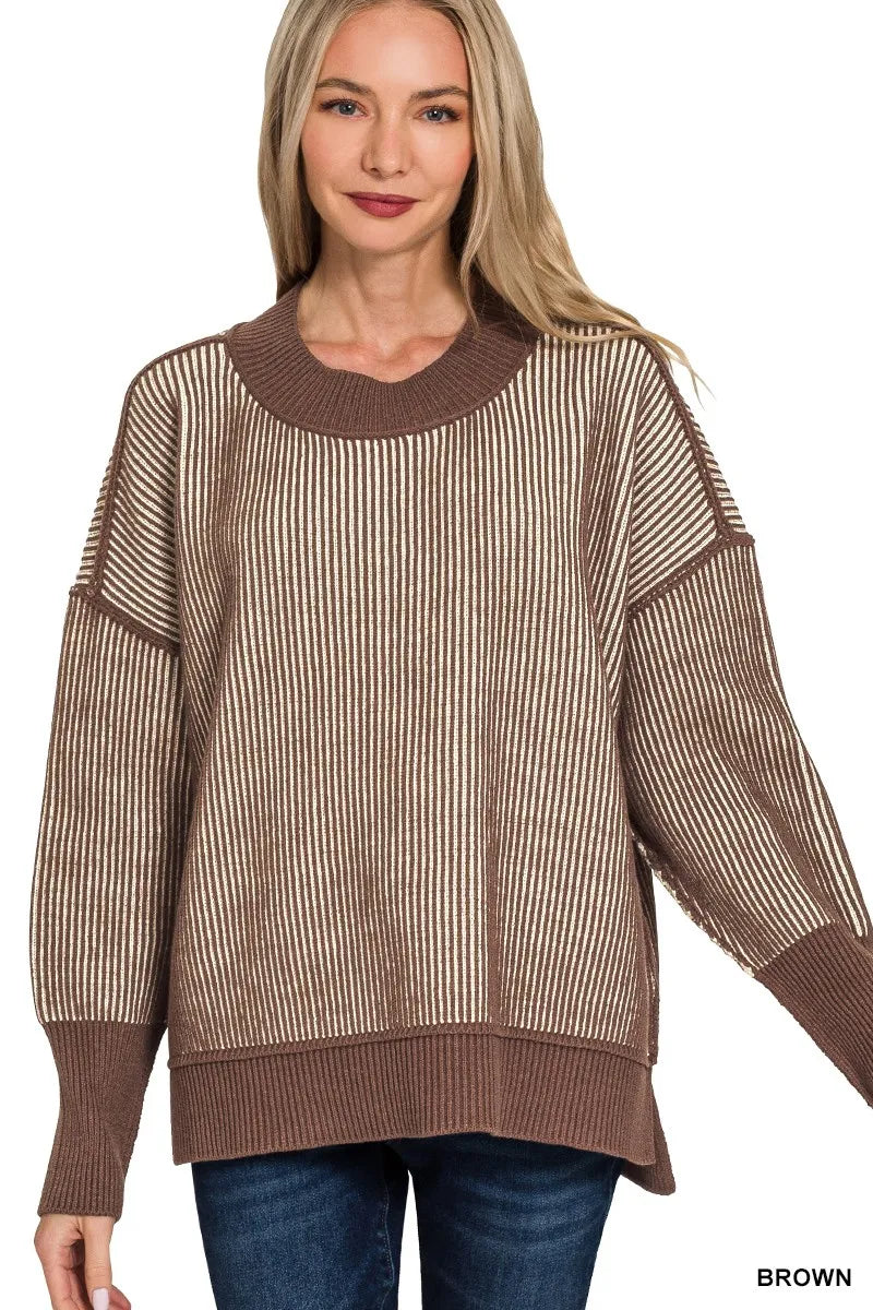 Zenana Exposed Seam Two Tone Ribbed Sweater – Charming Charlie