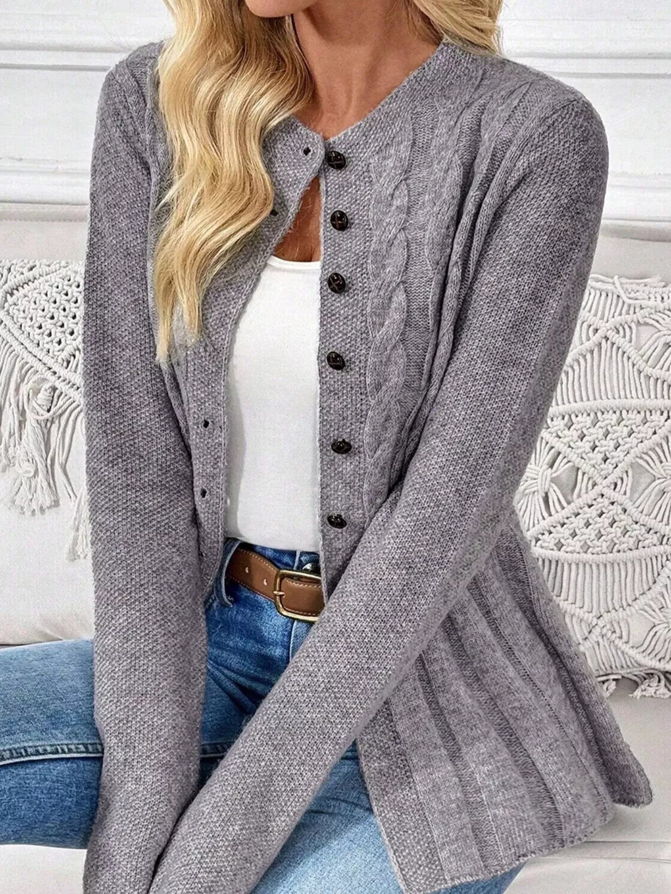 Cable-Knit Button-Down Cardigan – Charming Charlie