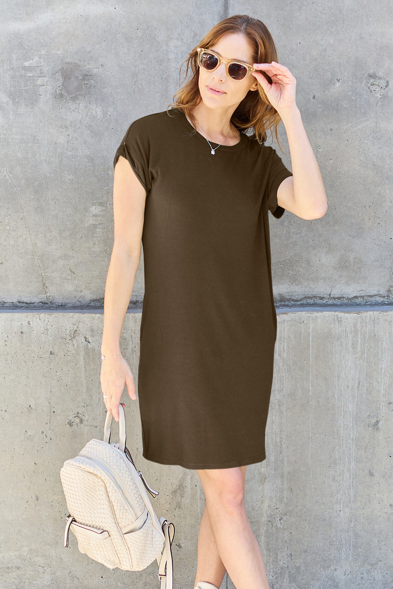 Basic Bae Full Size Round Neck Short Sleeve Dress with Pockets ...