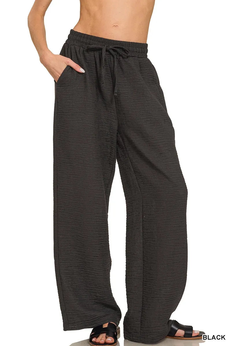 Zenana Woven Crepe Elastic Band Pants – Charming Charlie