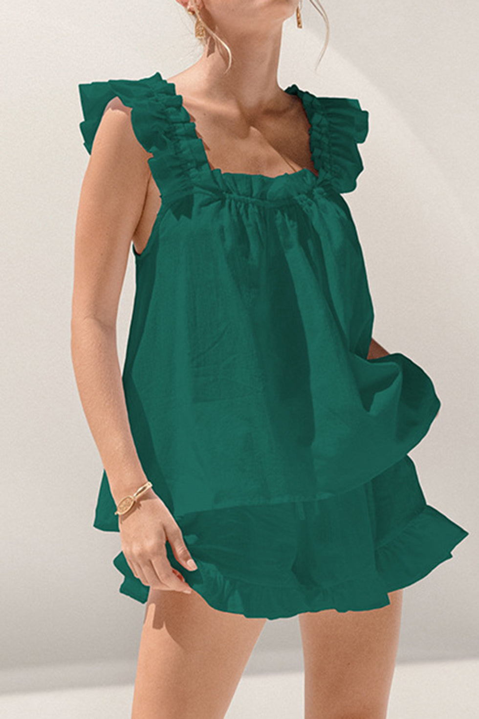 Ruffled Square Neck Top and Shorts Set – Charming Charlie