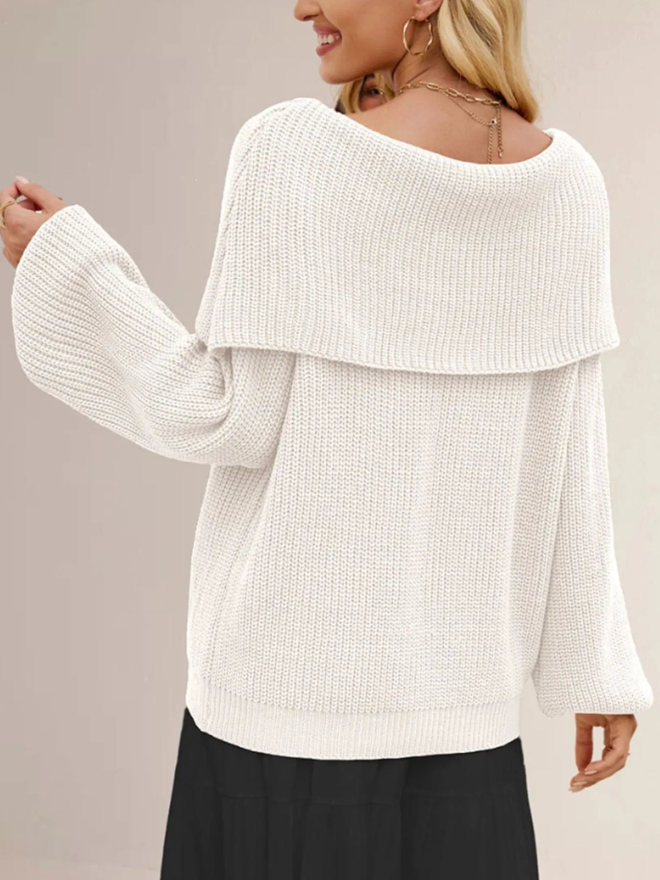 Fold-Over Collar Long Sleeve Sweater – Charming Charlie
