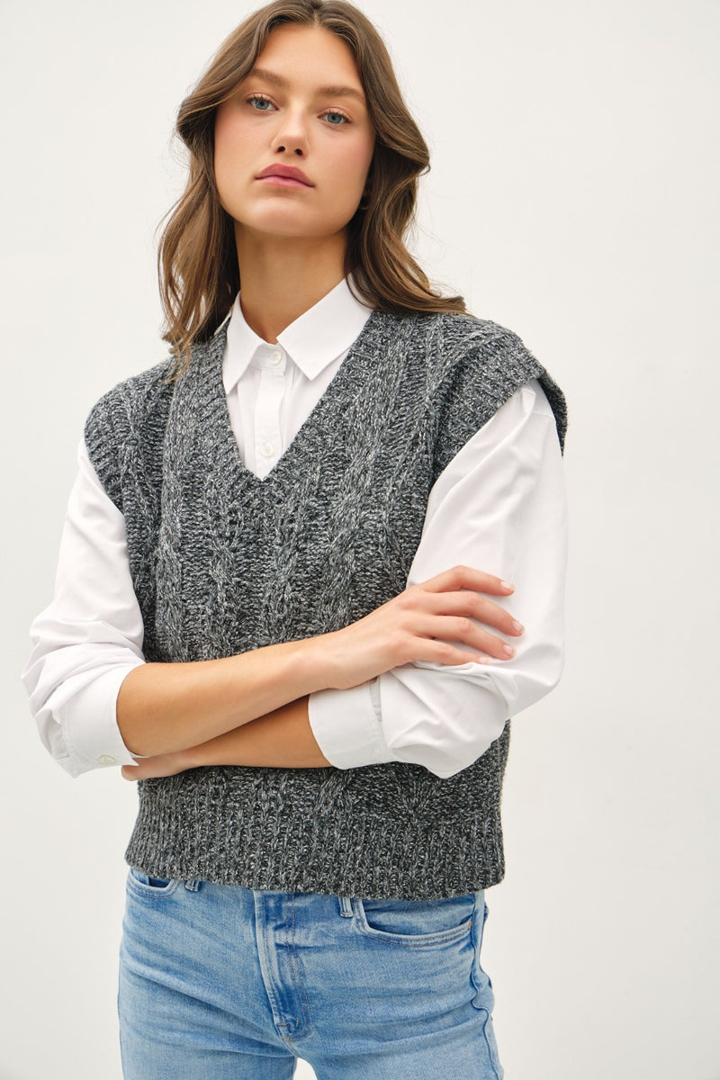 Be Cool Cable Knit V-Neck Sweater Vest – Charming Charlie