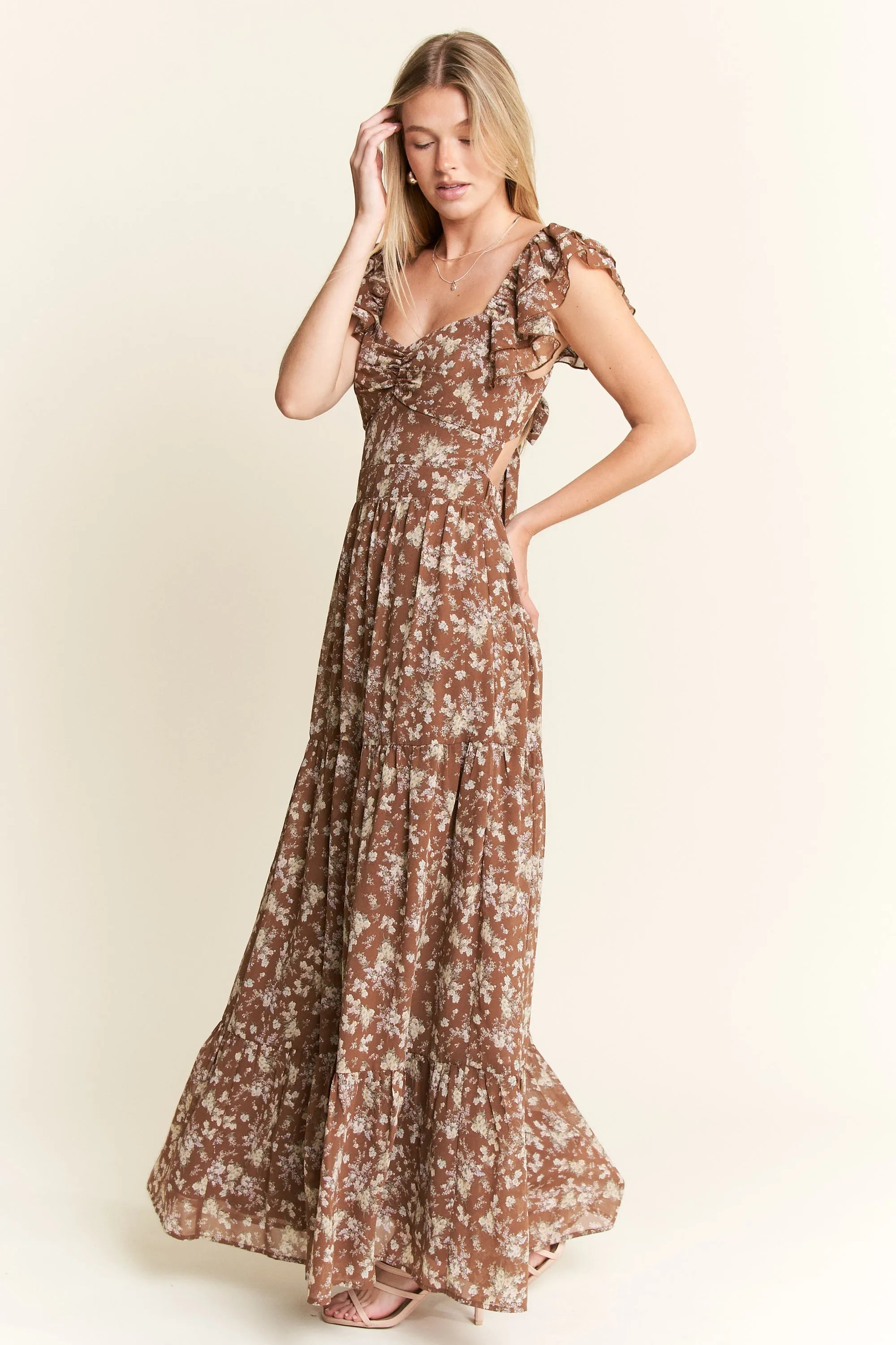 Jade By Jane Ruffle Sleeve Tiered Maxi Dress – Charming Charlie