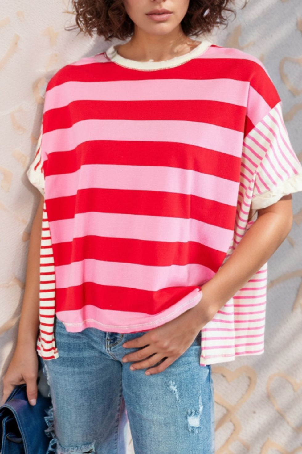 Stripe Side Slit Round Neck T-Shirt – Charming Charlie