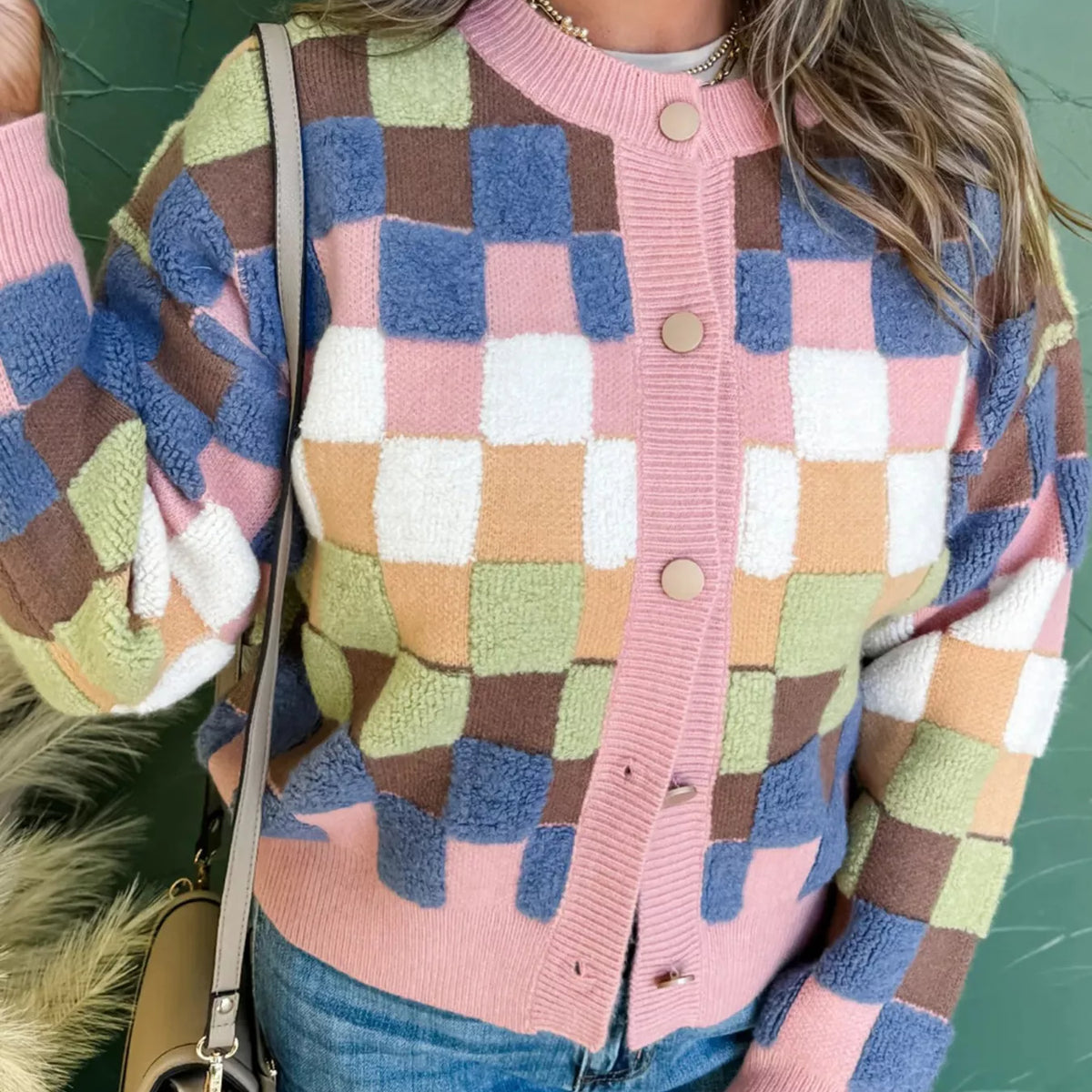 Checkered Pattern Button Front Cardigan – Charming Charlie