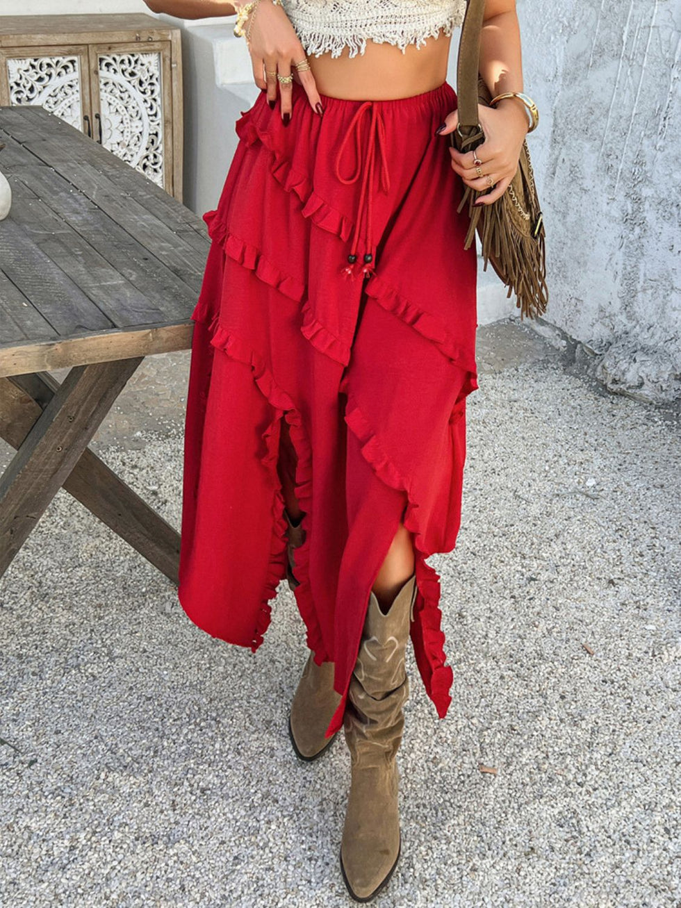 Devine Slit Drawstring Ruffled Skirt – Charming Charlie