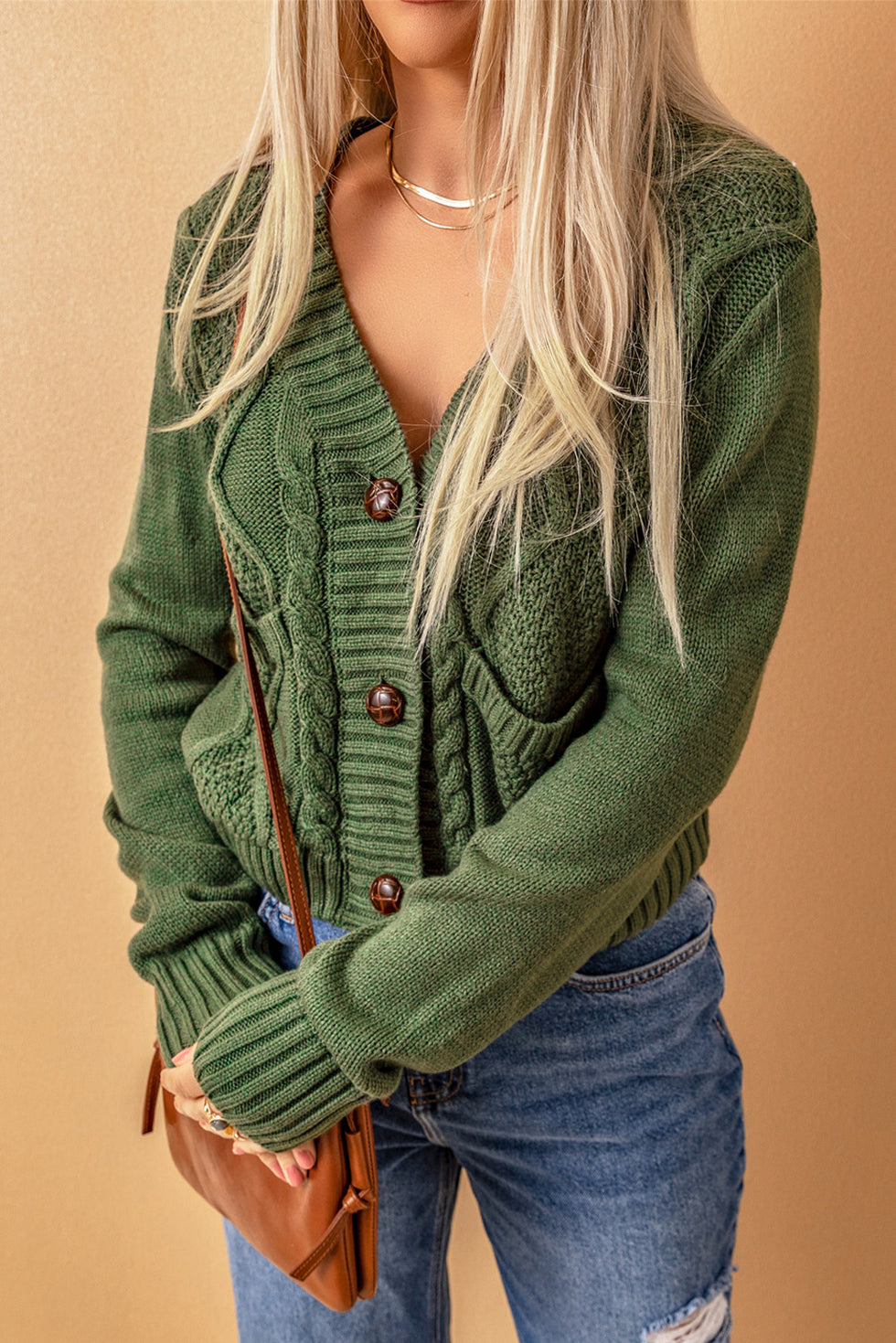 Cable-Knit Button Down V-Neck Cardigan – Charming Charlie