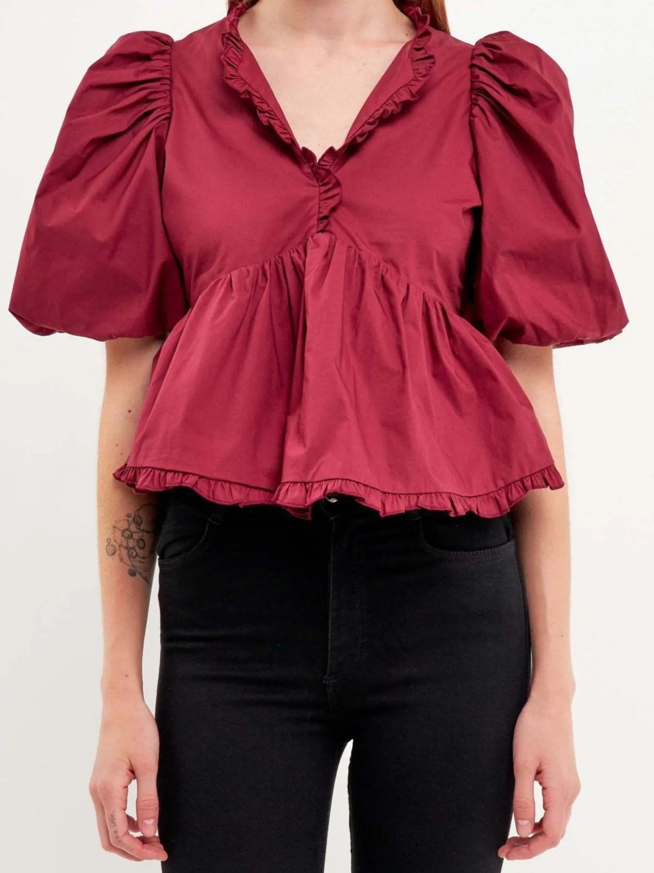 Puff Sleeve Peplum Blouse – Charming Charlie