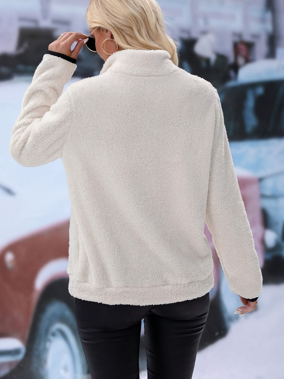 Half Zip Long Sleeve Furry Sweatshirt – Charming Charlie