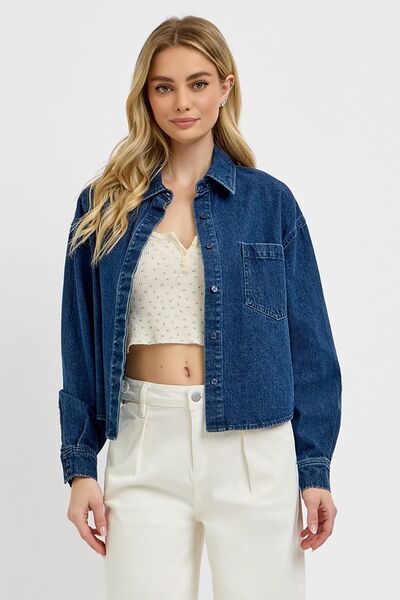 RISEN Button Up Long Sleeve Denim Shacket – Charming Charlie