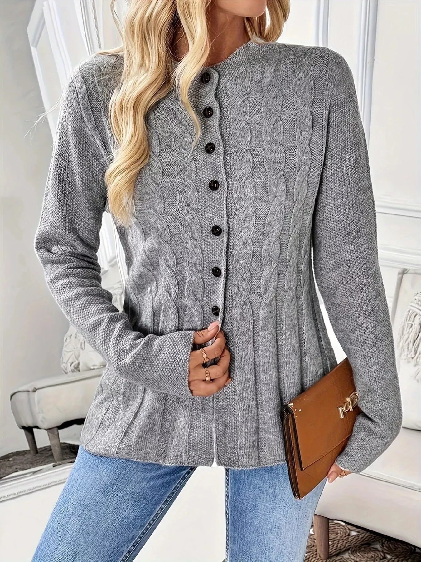 Cable Knit Button Up Cardigan – Charming Charlie