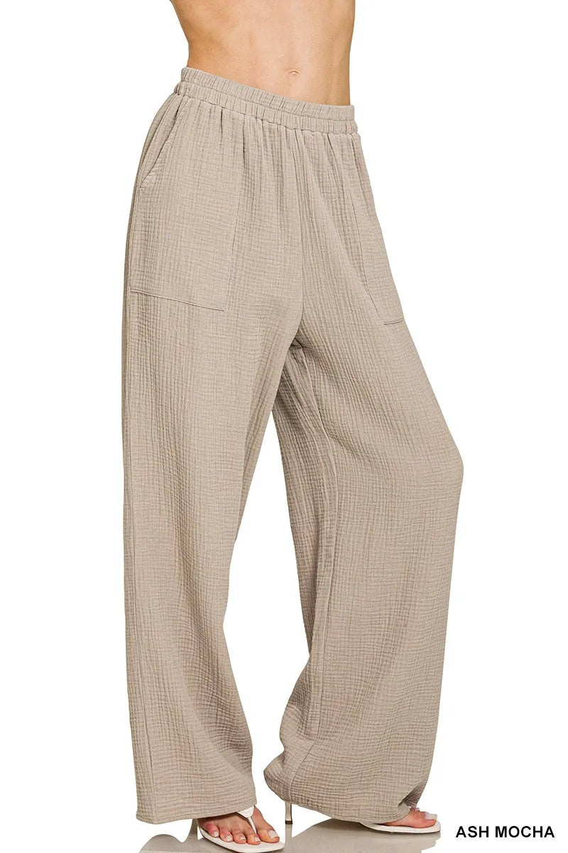 Zenana Double Gauze Elastic Band Pants – Charming Charlie