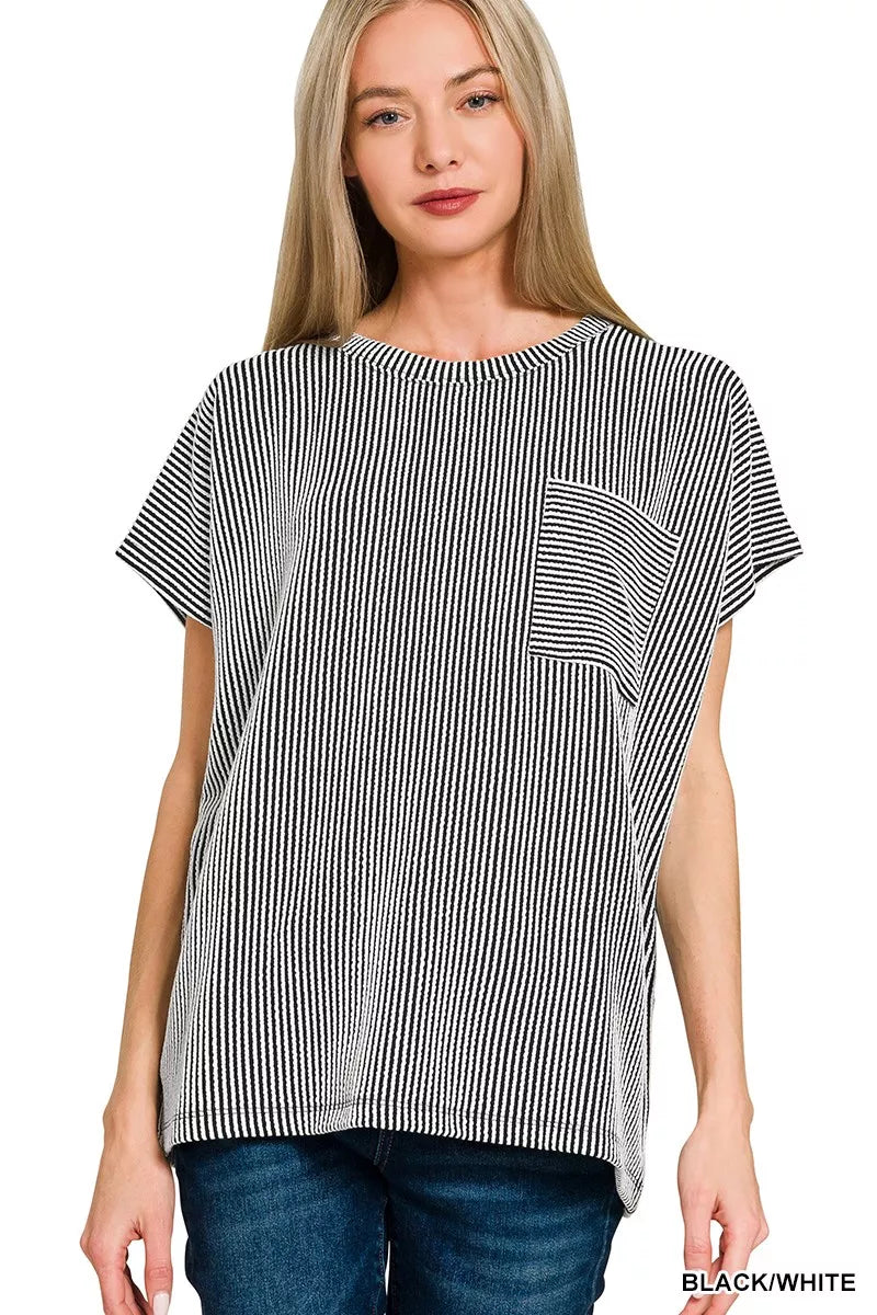 Zenana Raised Rib Front Pocket Boxy Top – Charming Charlie