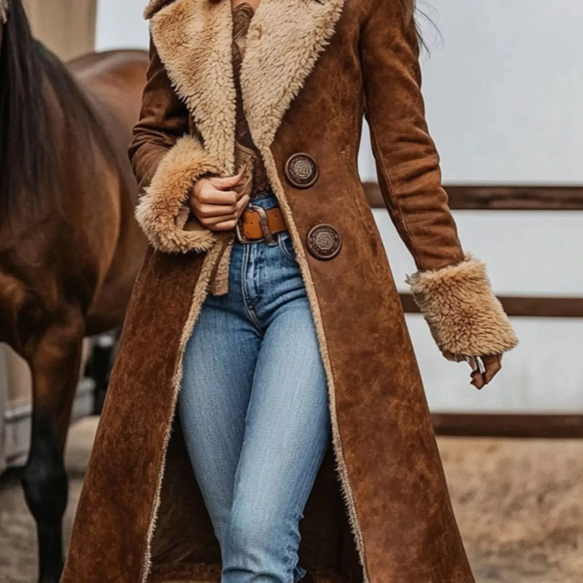 Full Size Vintage Faux Fur Trim Longline Coat Plus Size – Charming Charlie