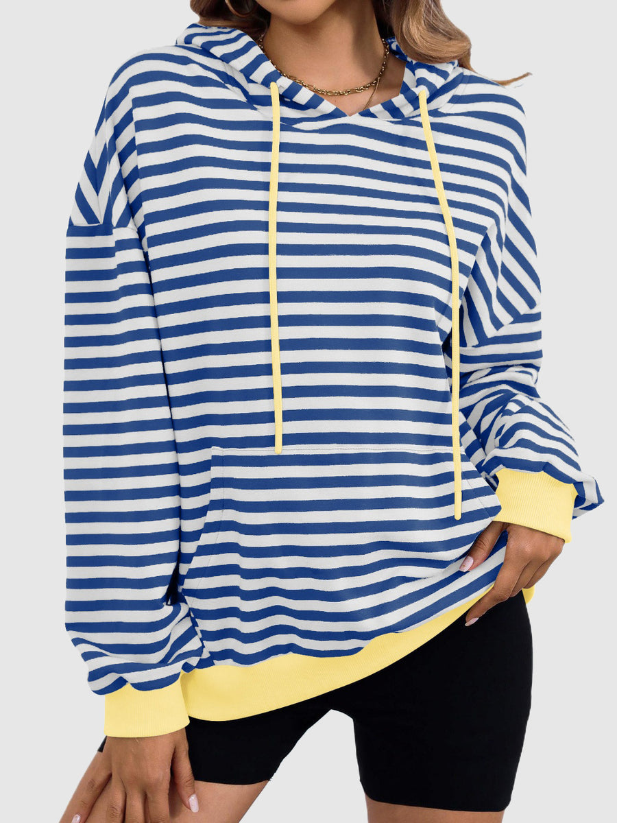 Drawstring Striped Long Sleeve Hoodie – Charming Charlie
