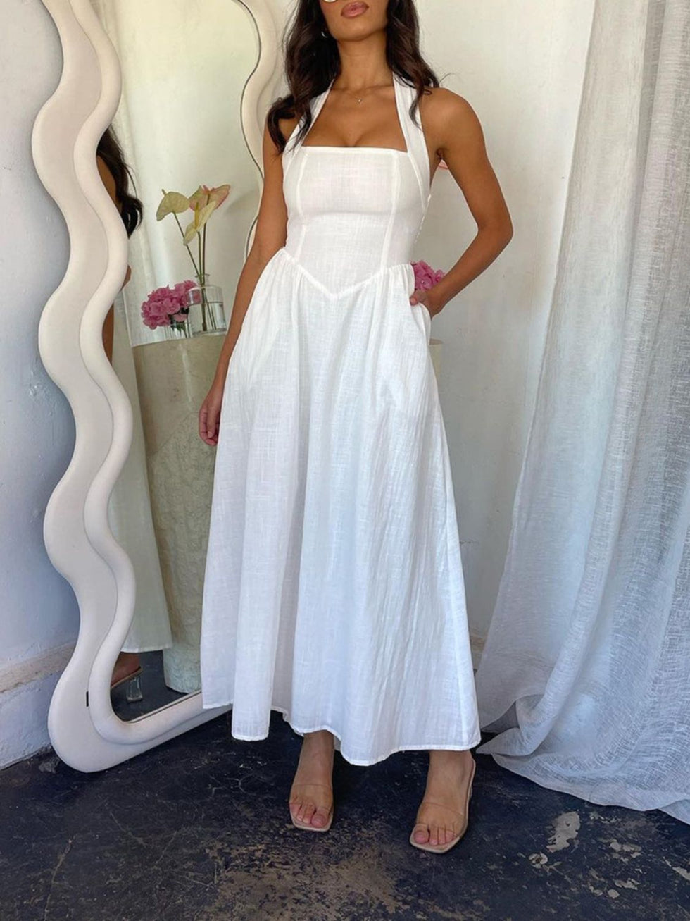 Devine Ruched Halter Neck Midi Dress – Charming Charlie
