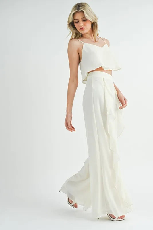 MABLE Crop Cami and Ruffled Wide Leg Pants Set – Charming Charlie