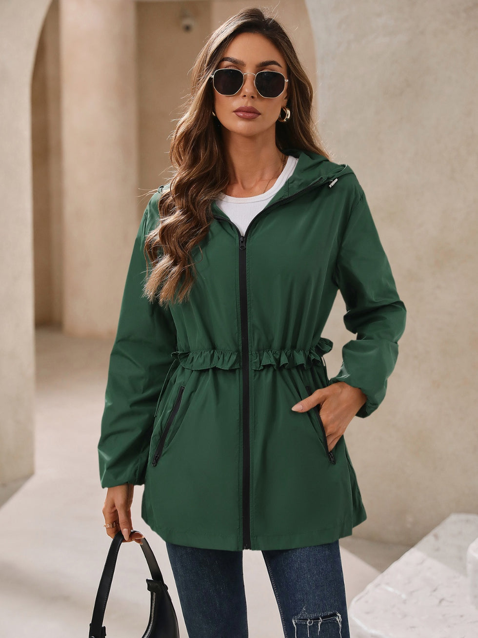Outdoor Waterproof Long Sleeve Hooded Windbreaker – Charming Charlie