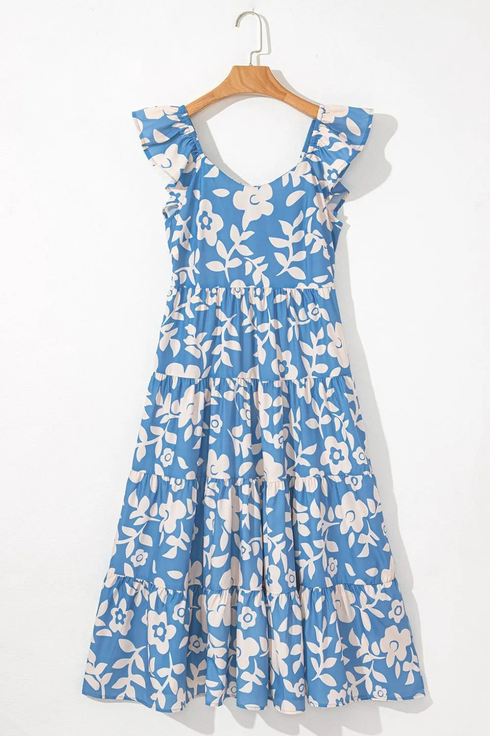 Floral Flutter Shoulder Tiered Flowy Midi Dress – Charming Charlie