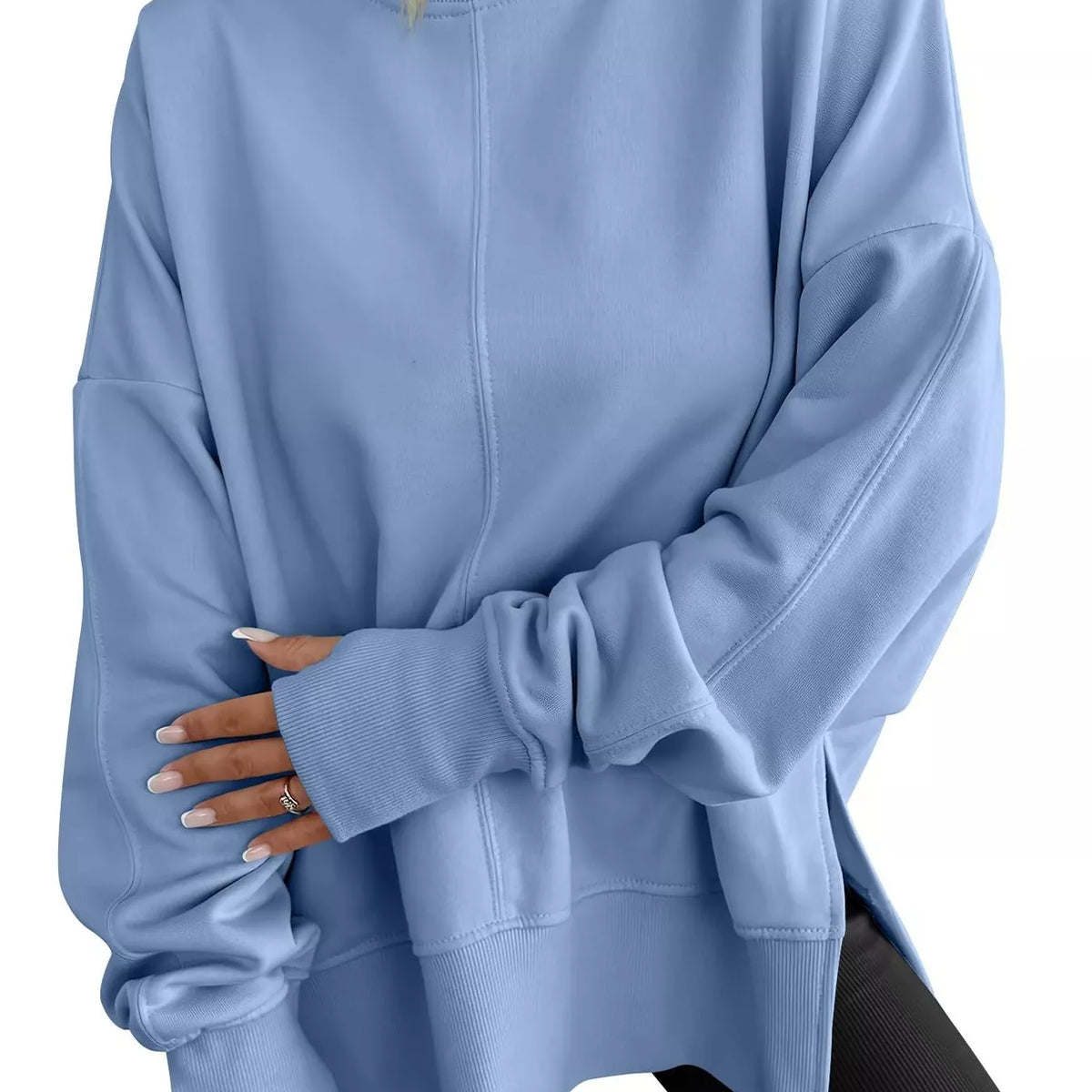 Side Slit Round Neck Long Sleeve Sweatshirt – Charming Charlie