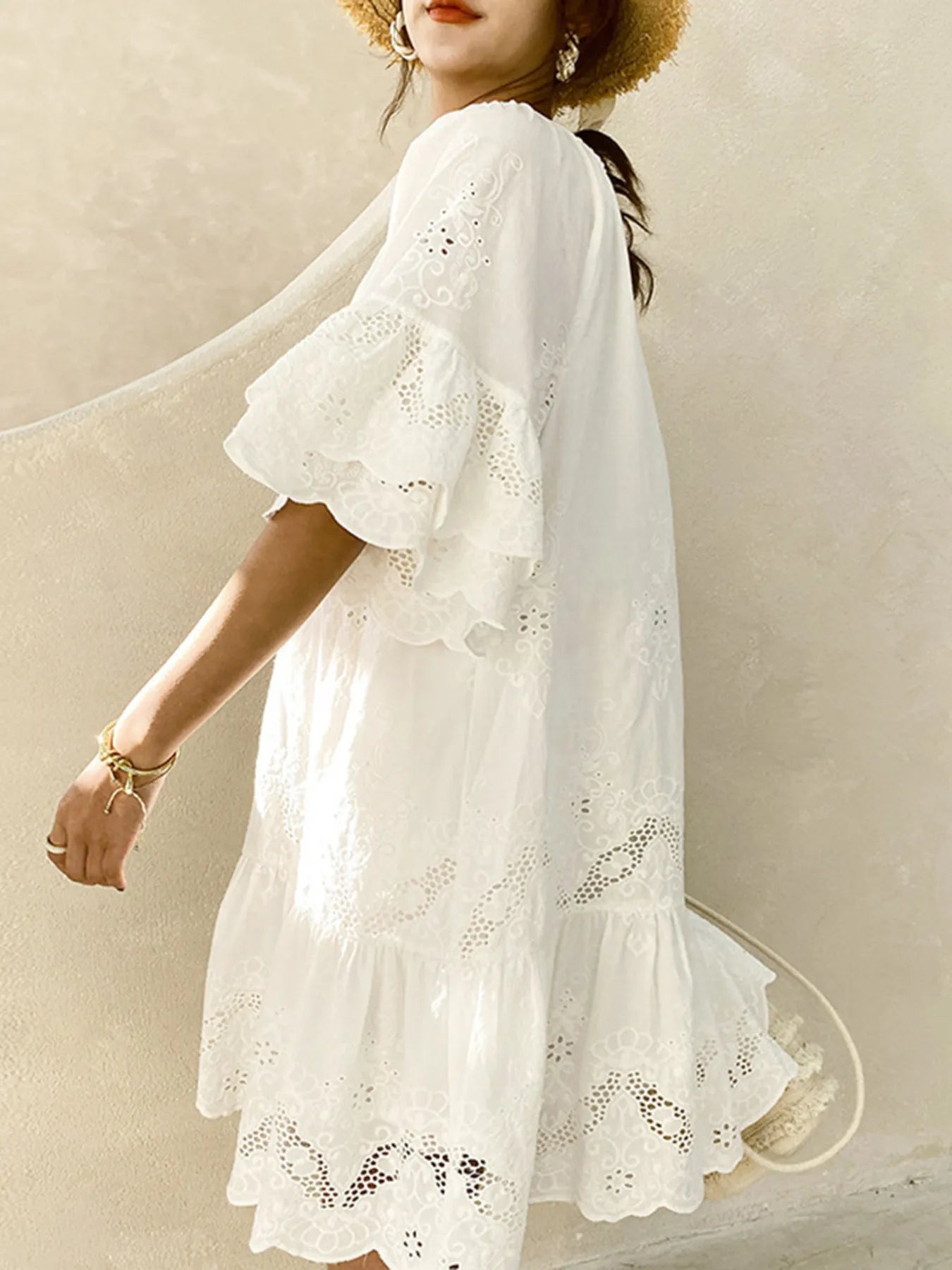 Eyelet Embroidered Tassel Tie Neck Dress – Charming Charlie