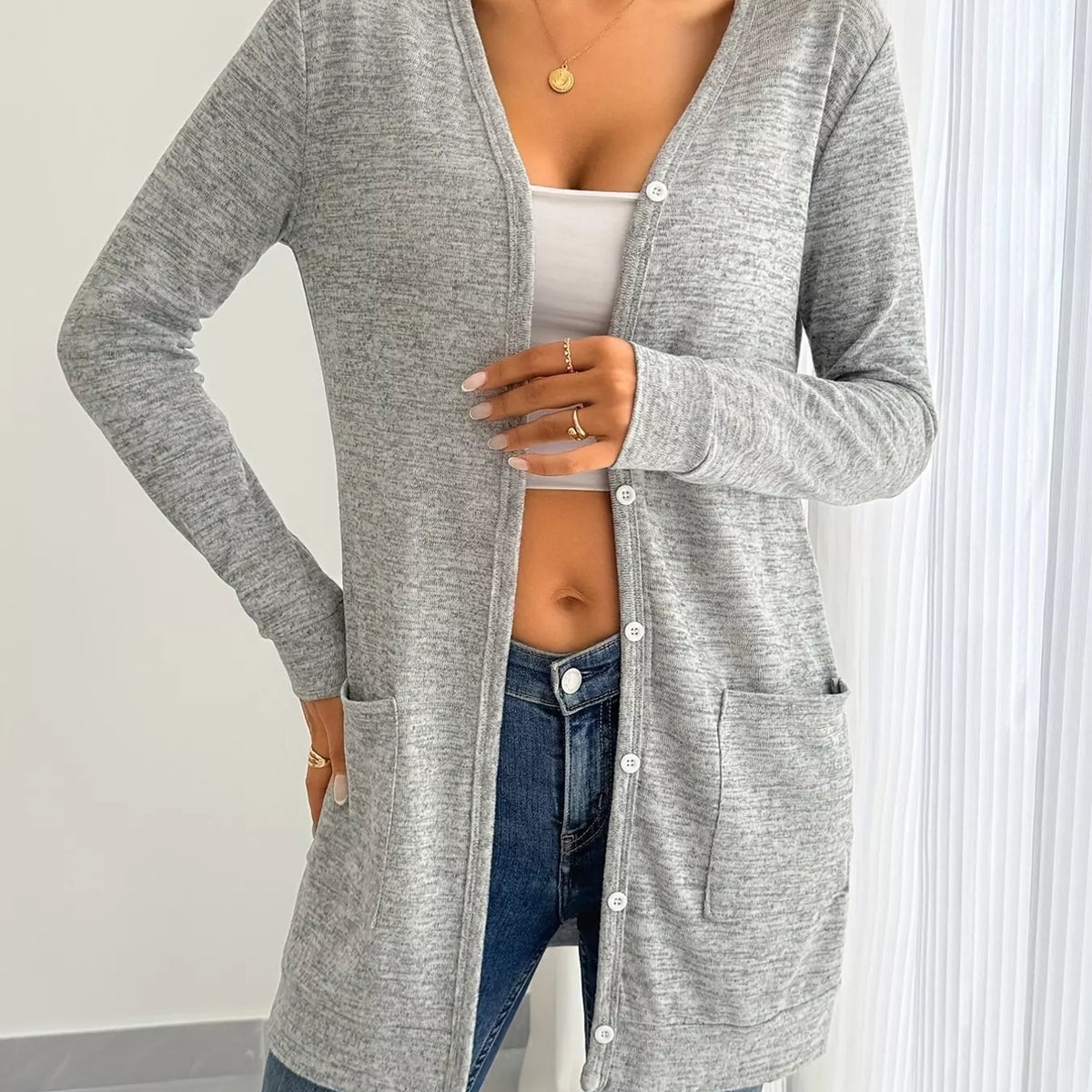 Open Front Longline Cardigan with Side Pockets – Charming Charlie