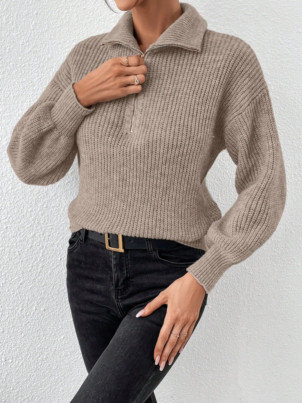 Honey Half Zip Dropped Shoulder Sweater – Charming Charlie