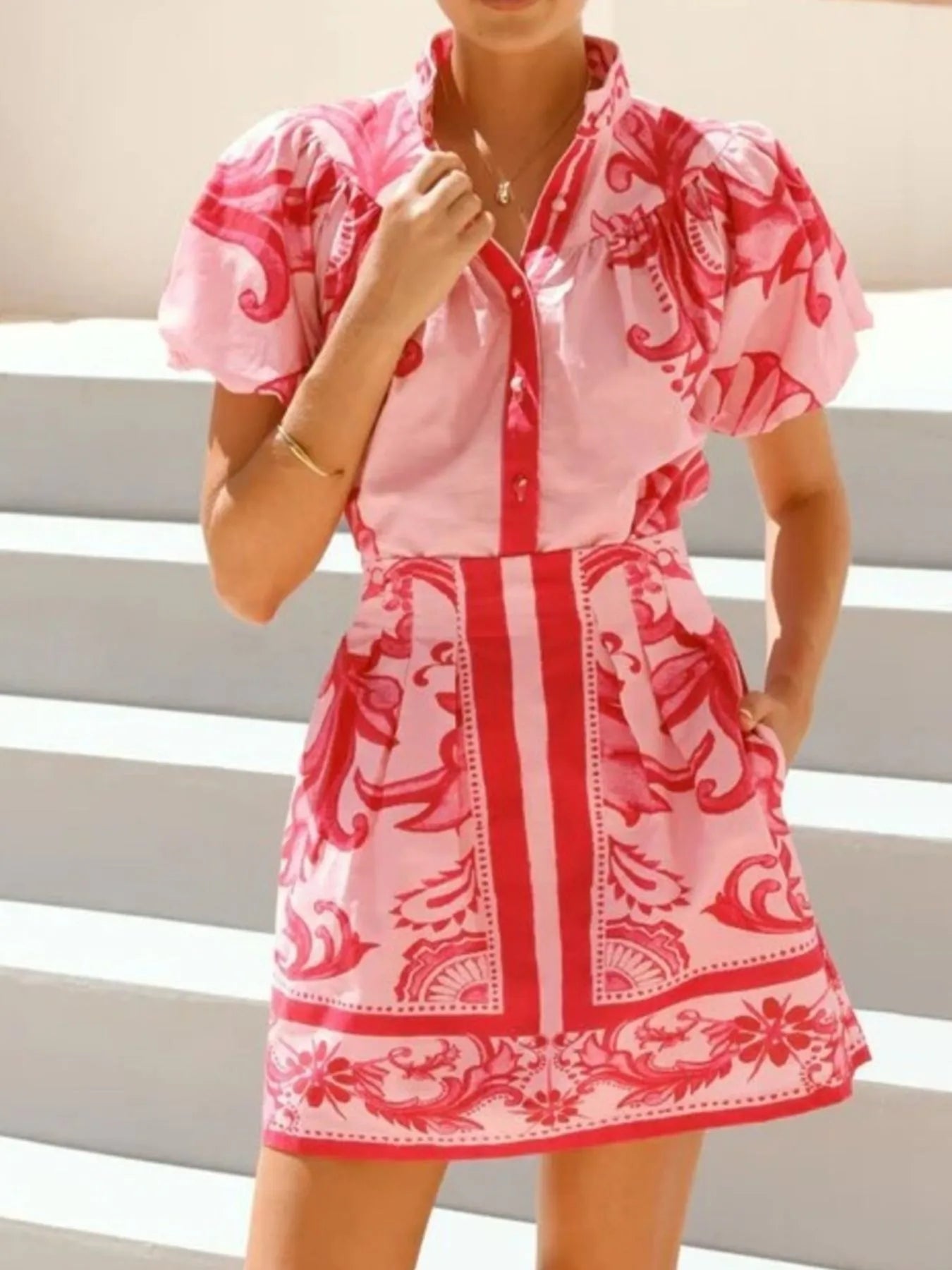 Printed Puff Sleeve Top and Skirt Set – Charming Charlie
